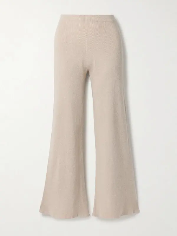 THE ELDER STATESMAN Delicash Ribbed Cashmere And Silk-blend Wide-leg Trousers - Neutrals