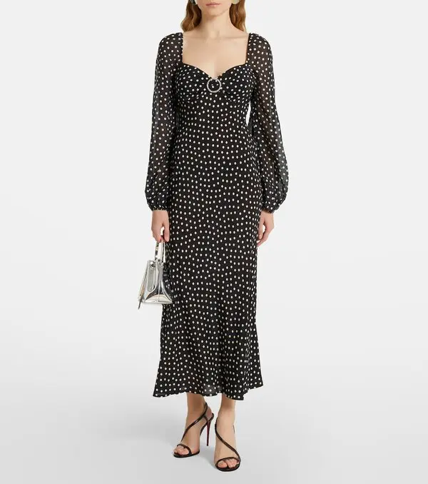 Rixo Ivy Polka Dot Silk Maxi Dress