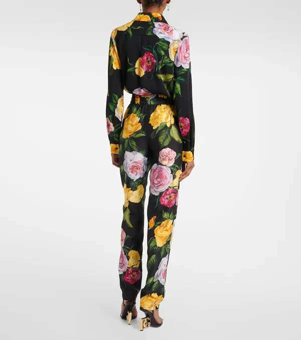 Dolce & Gabbana Floral Silk Straight Pants