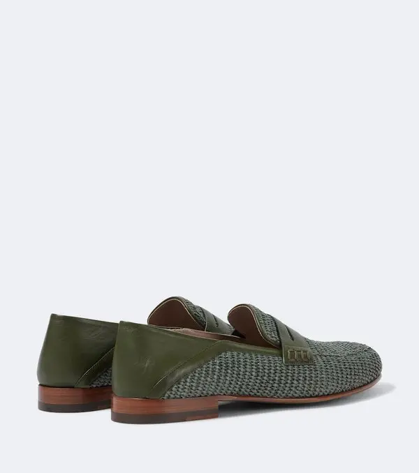 Manolo Blahnik Padstow Raffia Loafers With Leather Trim