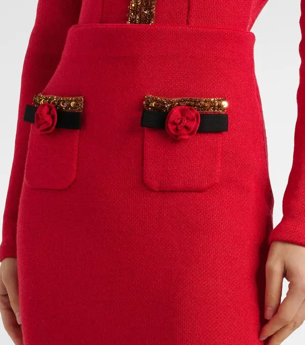 SELF-PORTRAIT Embellished Knitted Midi Skirt