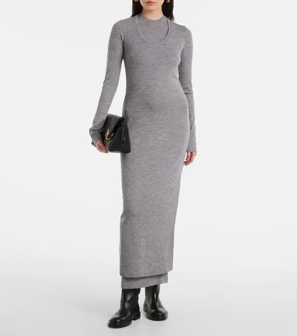 JIL SANDER Virgin Wool Midi Dress - Grey