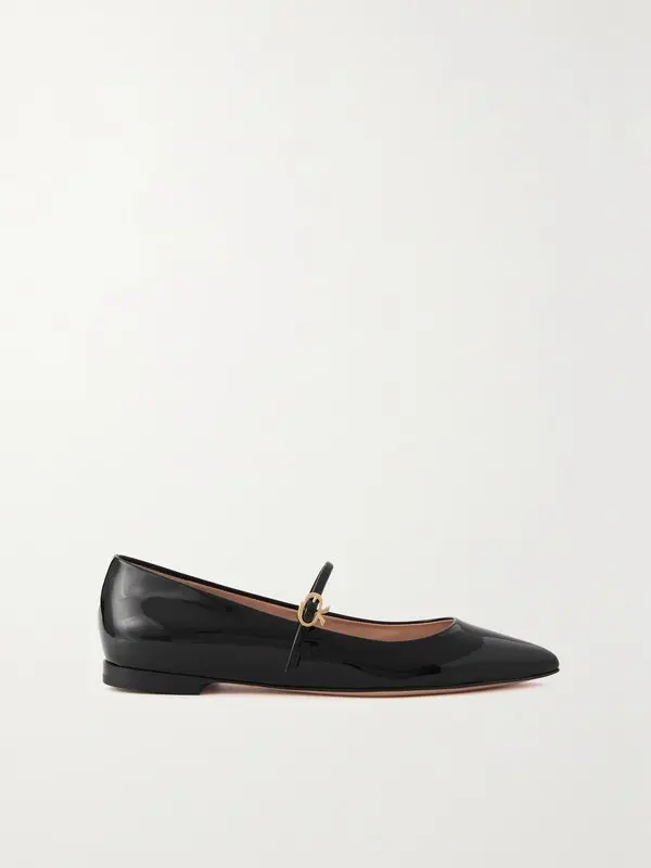 GIANVITO ROSSI Patent-leather Mary Jane Point-toe Flats - Black