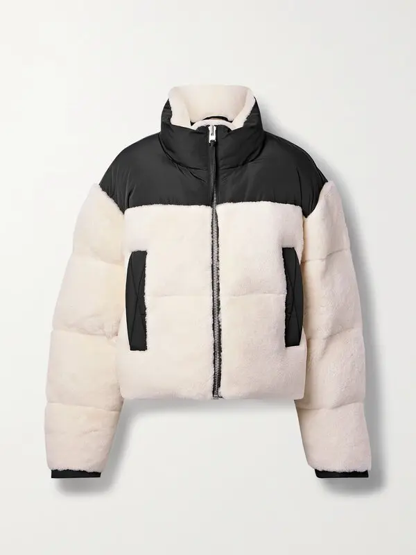 SHOREDITCH SKI CLUB Maya Cropped Shearling And Quilted Jacket - White