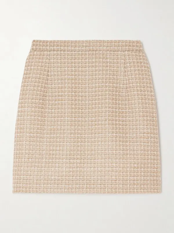 Alessandra Rich Checked Sequin-embellished Metallic Tweed Mini Skirt - Brown