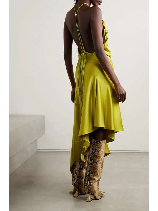 Attico Asymmetric Feather-trimmed Halterneck Midi Dress