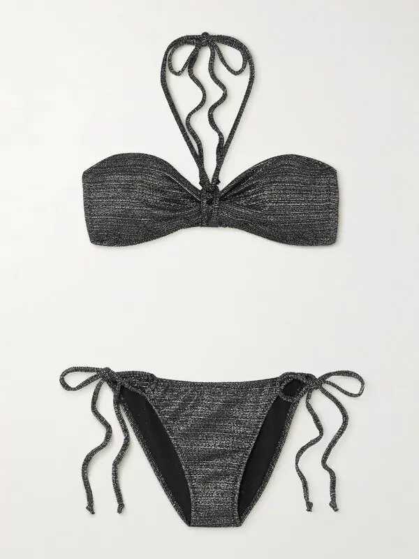 Lisa Marie Fernandez Metallic Jacquard Halterneck Bikini - Silver