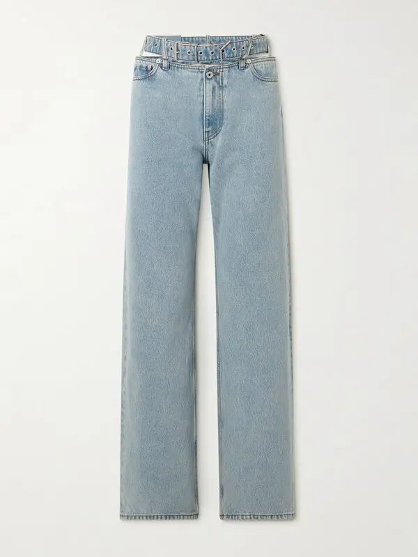 Y/project Evergreen Belted Cut-out High-rise Straight-leg Jeans - Blue