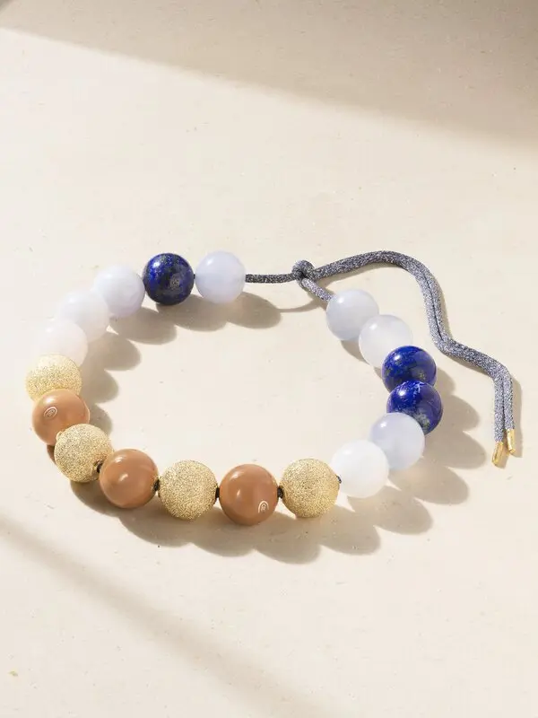 Carolina Bucci 18-karat Gold, Enamel, Chalcedony And Lapis Lazuli Beaded Necklace - Multi