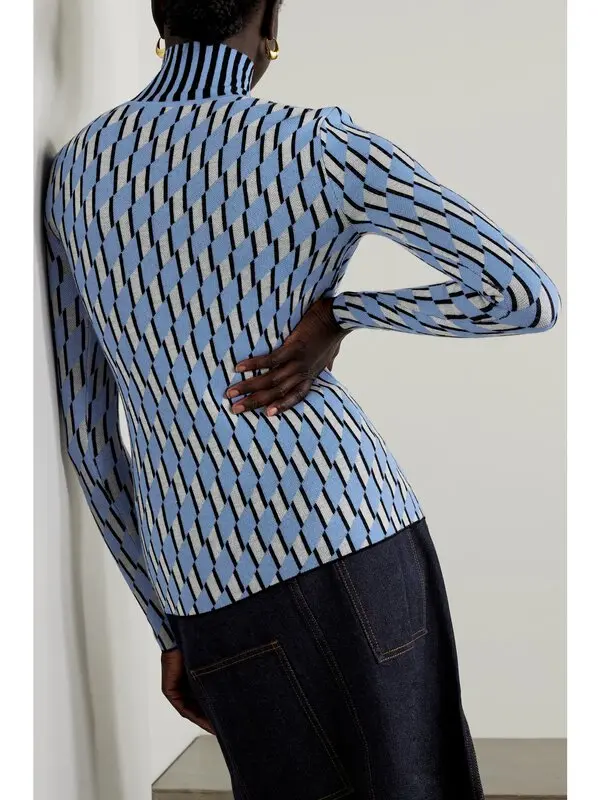 ZANKOV Raven Merino Wool-jacquard Geometric Print Turtleneck Sweater