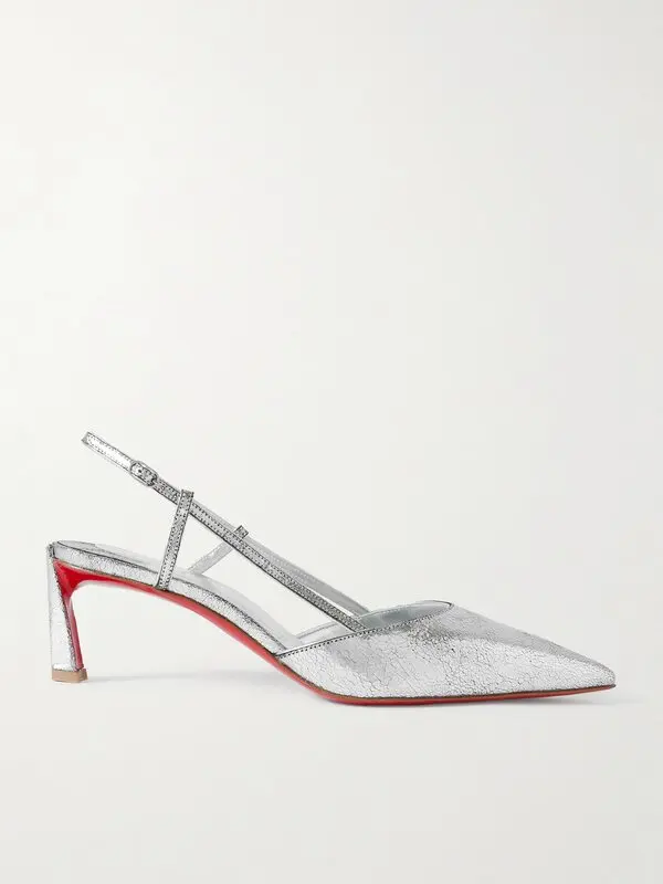 CHRISTIAN LOUBOUTIN Condoroline 55 Cutout Metallic Textured-leather Slingback Pumps - Silver