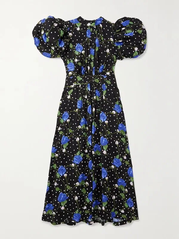 ROTATE BY BIRGER CHRISTENSEN Noon" Floral Polka Dot Satin Midi Dress - Multi