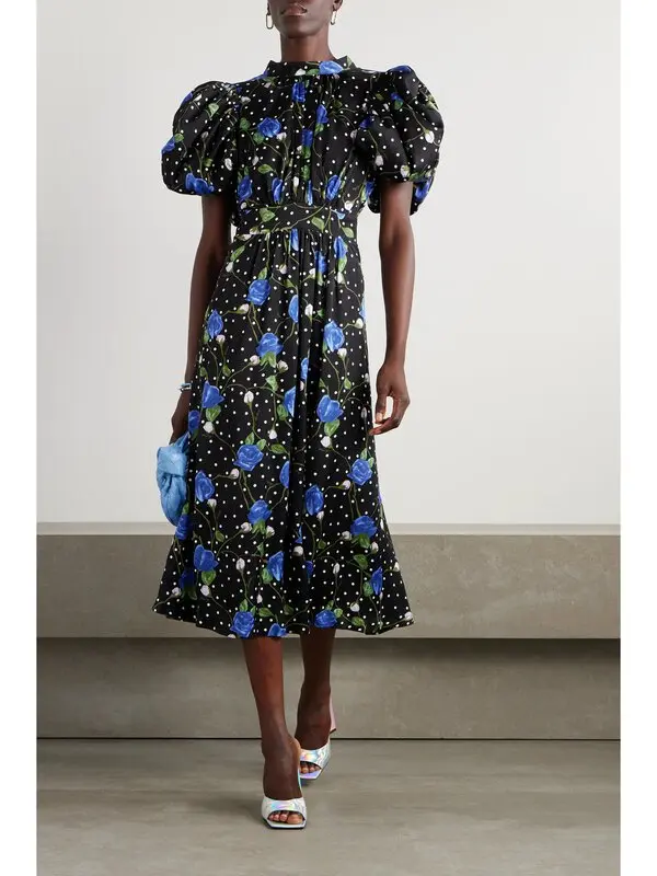 ROTATE BY BIRGER CHRISTENSEN Noon" Floral Polka Dot Satin Midi Dress - Multi