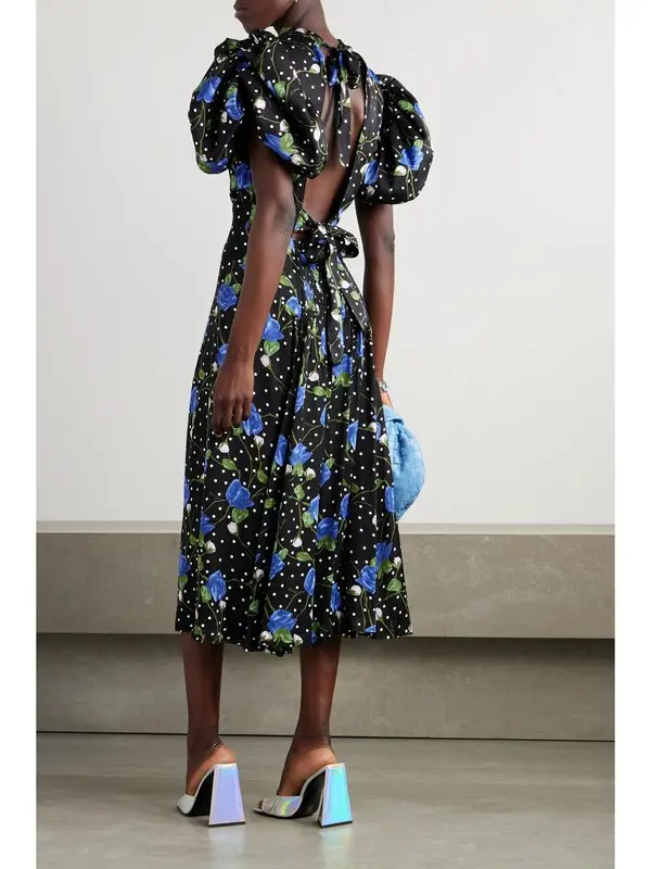 ROTATE BY BIRGER CHRISTENSEN Noon" Floral Polka Dot Satin Midi Dress - Multi