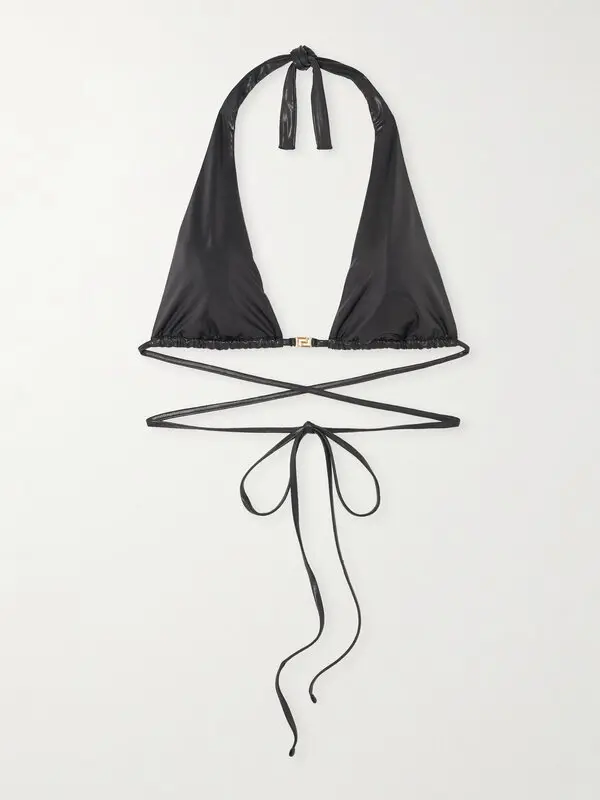 Versace Brinata Embellished Stretch-lamé Triangle Bikini Top - Black