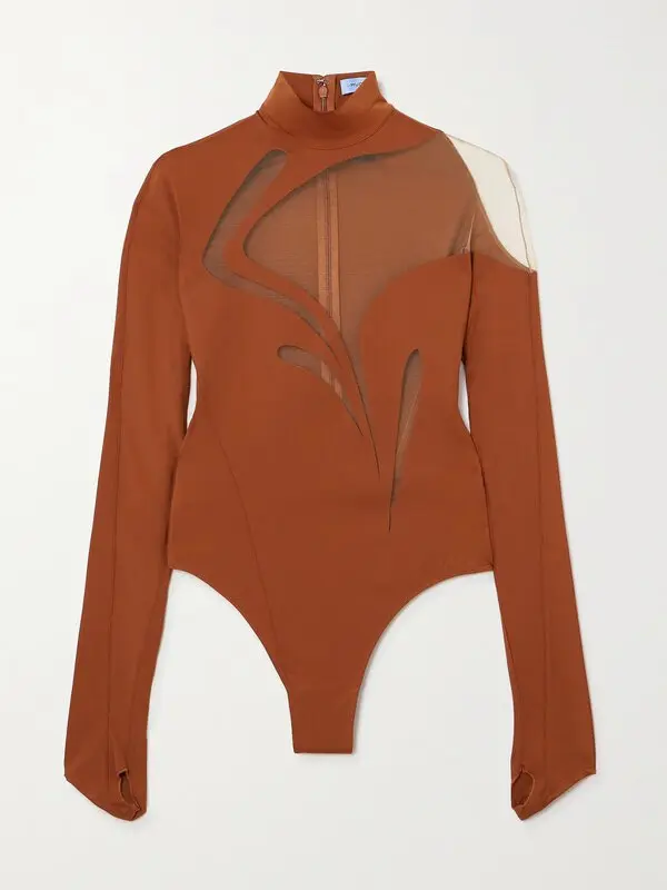 MUGLER Stretch-jersey And Tulle Bodysuit