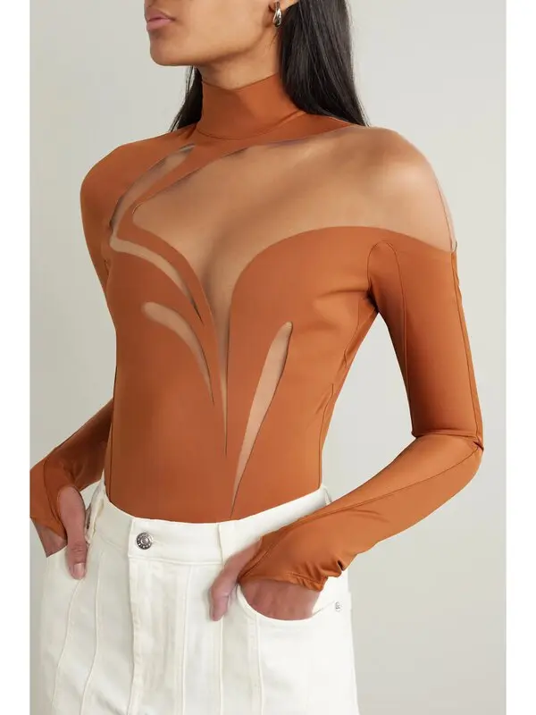 MUGLER Stretch-jersey And Tulle Bodysuit