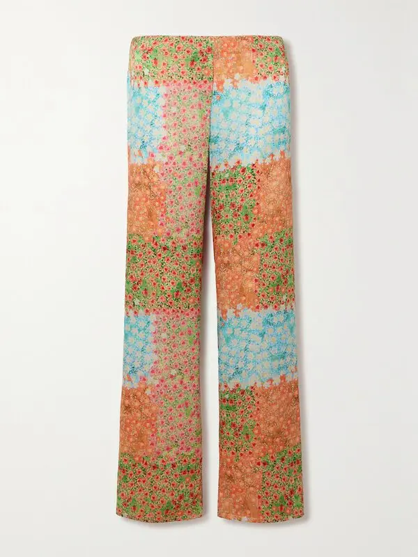SIEDRES Wide-leg Floral-print Crinkled-crepe Trousers - Orange