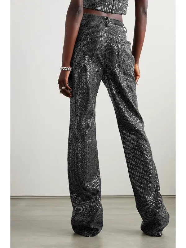 ROTATE BY BIRGER CHRISTENSEN Straight-leg Sequinned Jeans - Black