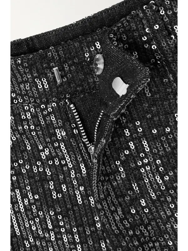ROTATE BY BIRGER CHRISTENSEN Straight-leg Sequinned Jeans - Black