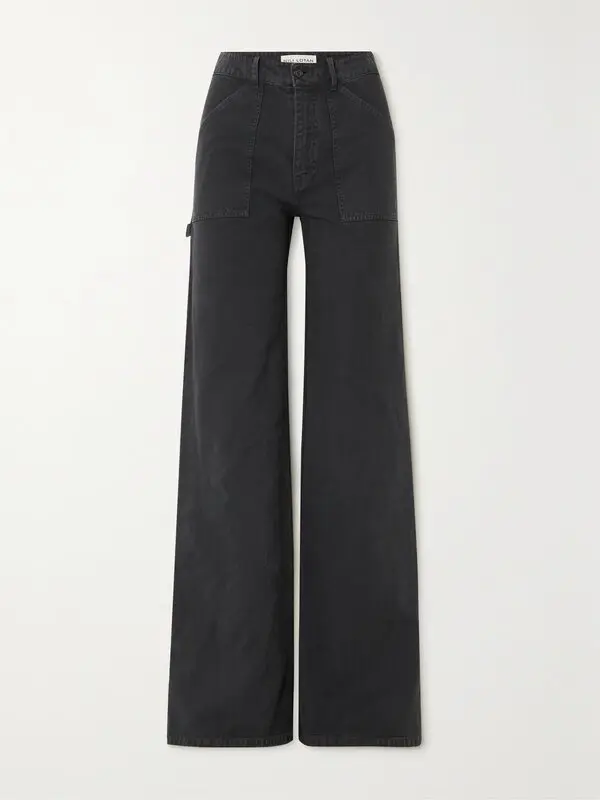 NILI LOTAN Quentin Cotton-twill Wide-leg Pants - Black