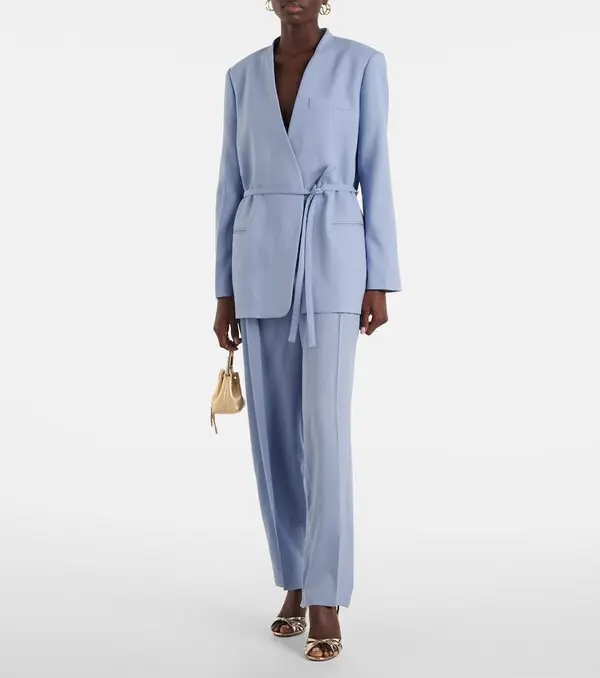 JOSEPH Buckle Wool Crepe Wide-leg Trousers