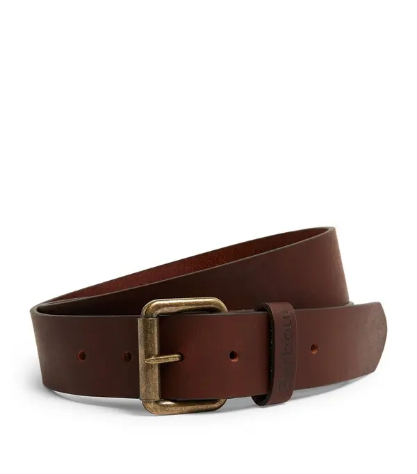 Barbour Matte Leather Belt With Gold-tone Buckle - Brown