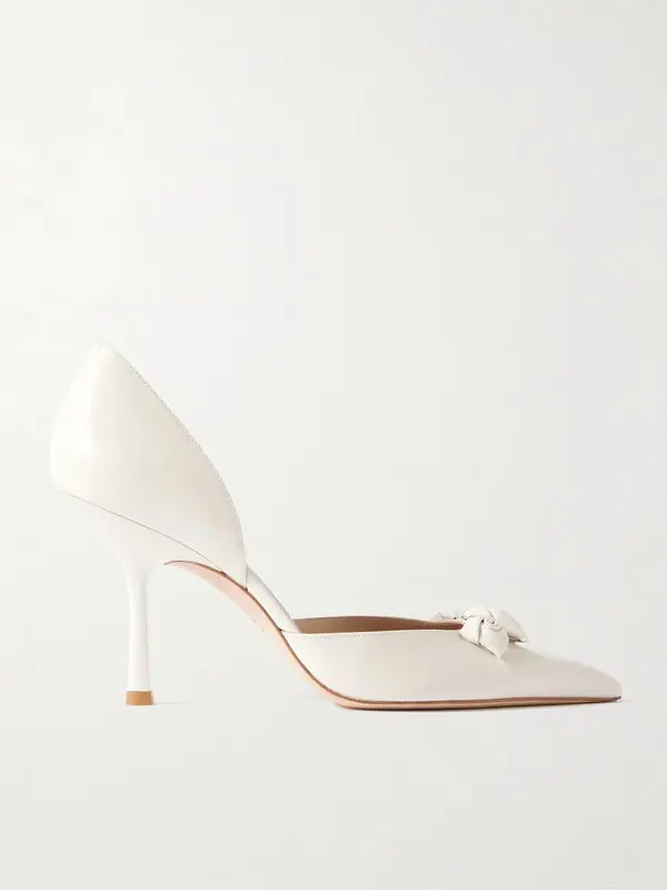 STUART WEITZMAN Rosie D'orsay Appliquéd Leather Point-toe Pumps - Neutrals