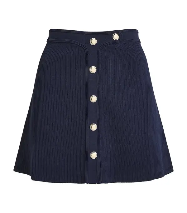 Sandro Rib-knit Mini Skirt With Gold-tone Press Studs - Blue