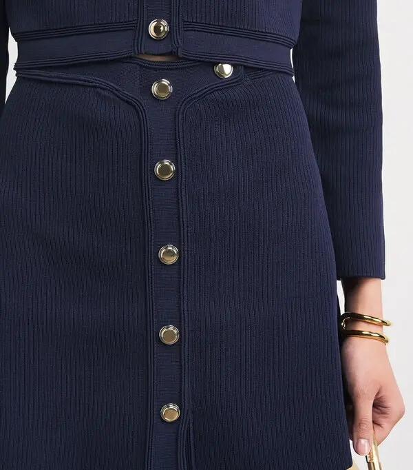 Sandro Rib-knit Mini Skirt With Gold-tone Press Studs - Blue