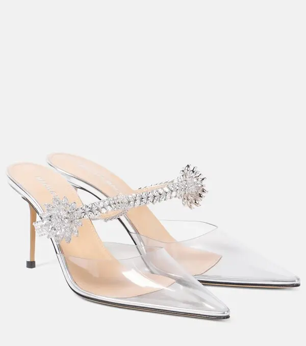 Mach & Mach Crystal Flower Embellished Pvc Pumps - Silver
