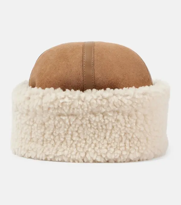 TOTEME Shearling And Leather Hat - Brown