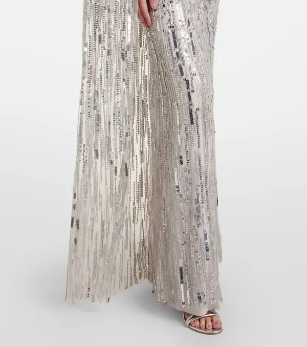 Jenny Packham Ruby Caped Sequined Gown - Silver