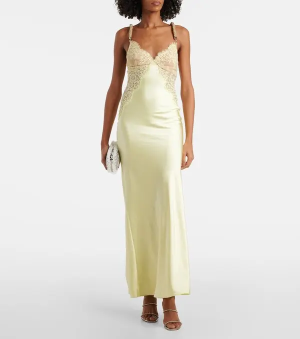 SELF-PORTRAIT X Christopher Kane Lace-trimmed Satin Maxi Dress