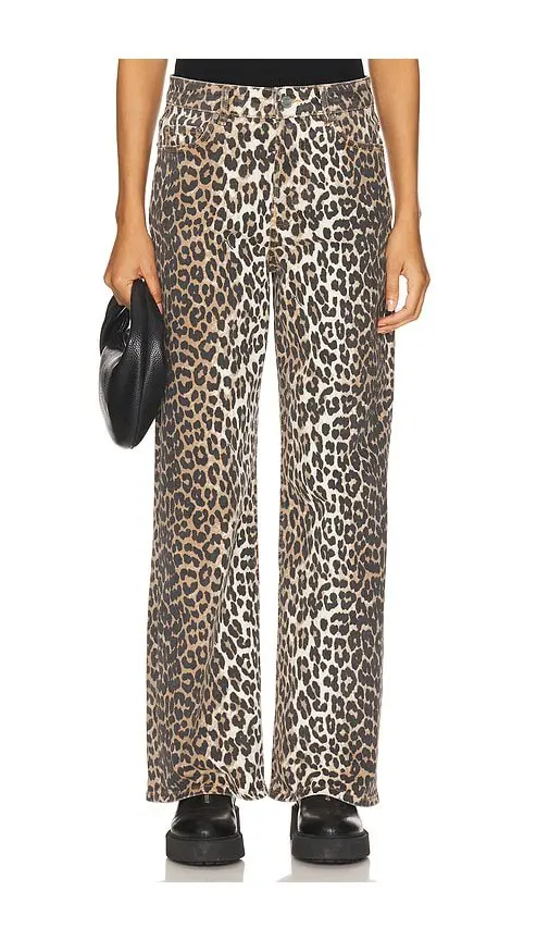 GANNI Izey Wide Leg Jeans Leopard Print - Brown