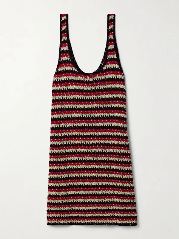 Alix Of Bohemia Bead-embellished Striped Crocheted Cotton Mini Dress - Multi
