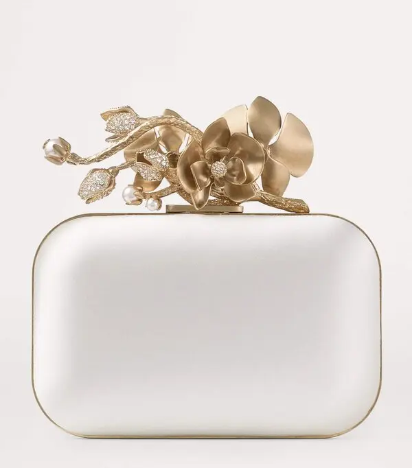 JIMMY CHOO Cloud Satin Clutch Bag With Embellished Floral Detail - Ivory