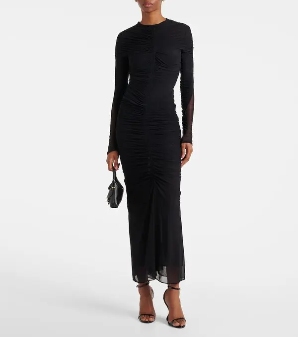 MUGLER Ruched Maxi Skirt - Black