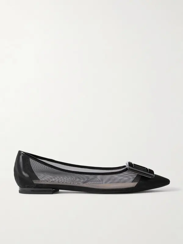 ROGER VIVIER Buckled Mesh Ballet Flats - Black