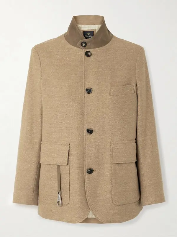 Loro Piana Roadster Cotton-twill Jacket With Suede Collar - Neutrals