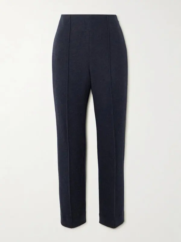 Loro Piana Cropped Pleated Cashmere-blend Skinny Pants - Blue