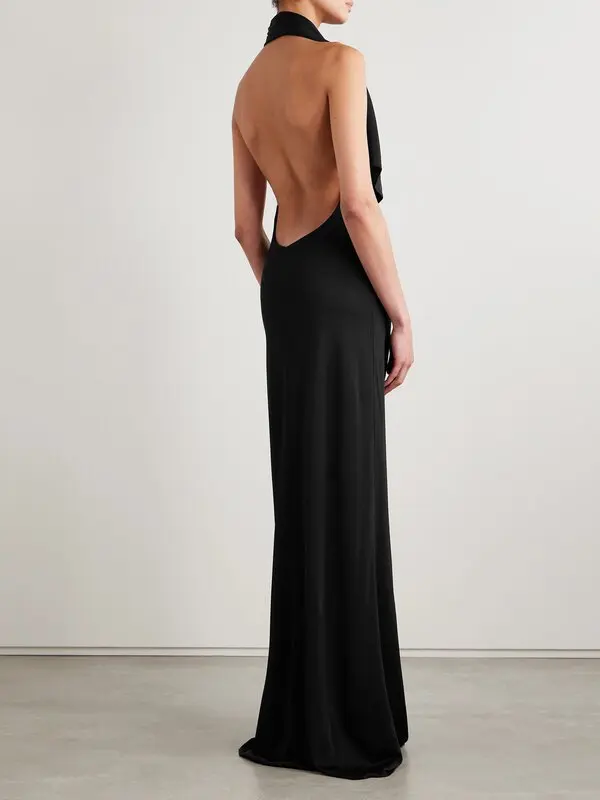 Khaite Roza Draped Jersey Halterneck Maxi Dress