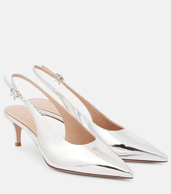 GIANVITO ROSSI Metallic Leather Slingback Pumps - Silver