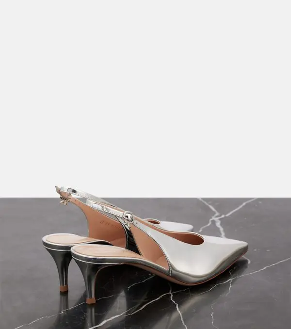 GIANVITO ROSSI Metallic Leather Slingback Pumps - Silver