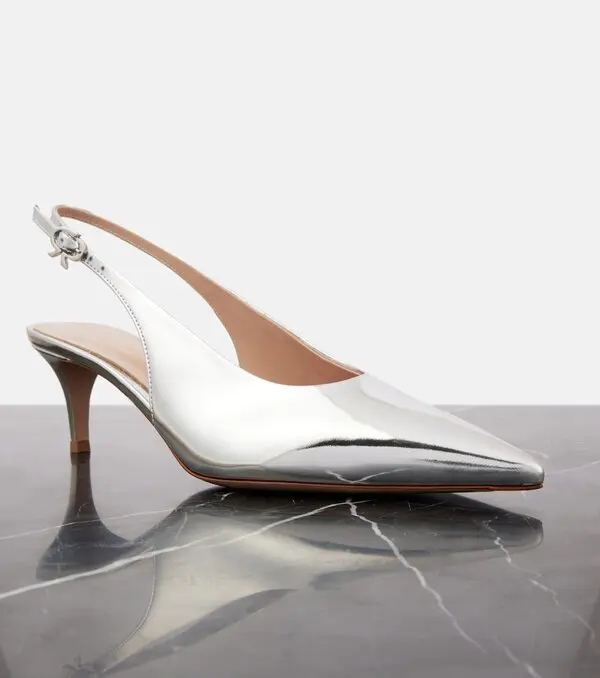 GIANVITO ROSSI Metallic Leather Slingback Pumps - Silver