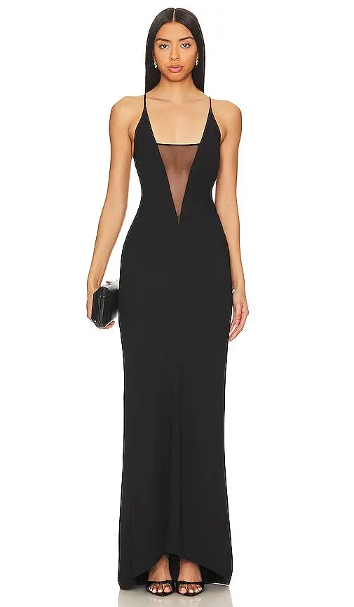 THE SEI Plunge Gown With Mesh Paneling