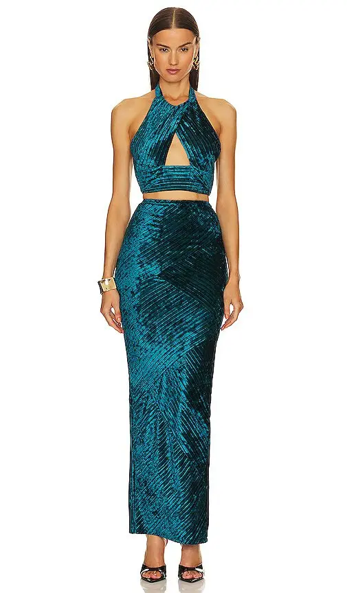 MICHAEL COSTELLO X Revolve Velvet Halterneck Top With Front Cut-out