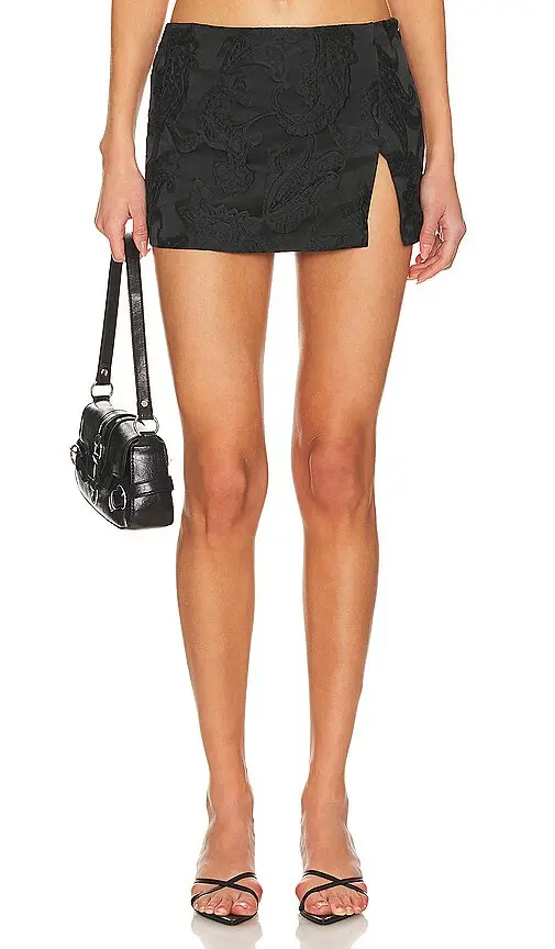 Superdown Embroidered Jacquard Mini Skirt With Side Slit - Black