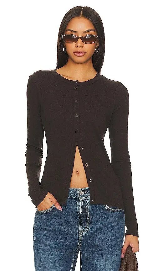 Enza Costa Cashmere Long Sleeve Cardigan - Brown