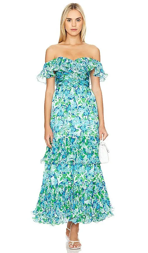 AMUR Pia Pleated Midi Dress - Blue
